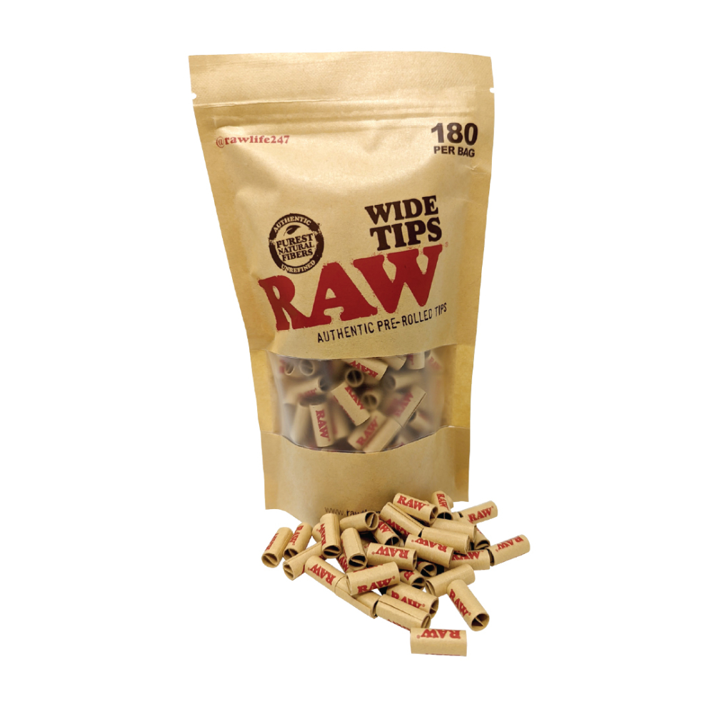 RAW Wide Pre-Rolled Tips 180ct Bag – $10.99